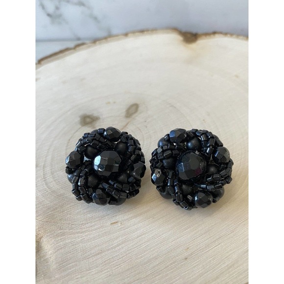 West Germany | Jewelry | Vintage W Germany Black Crystal Cluster Clip Earrings Jet Black Mid ...